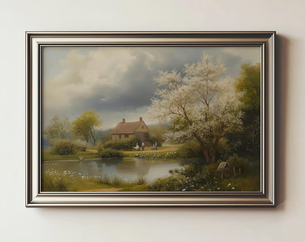 Printable Farmhouse Decor Rustic Country Landscape Oil Painting Vintage ...