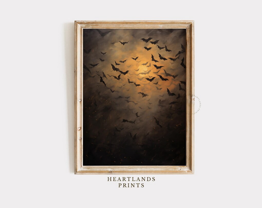 Printable Halloween Wall Art Bats Artwork: Flying Portrait Painting Of ...