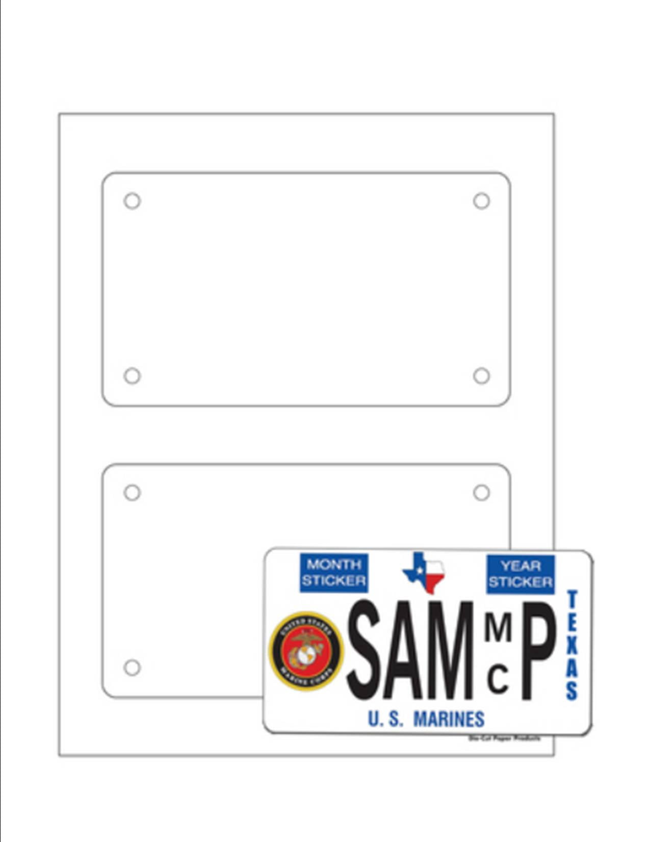 Printable License Plate (Wtrprf), 7"x 4", 2-UP on 8.5"x 11" Wh 8-Mil ...