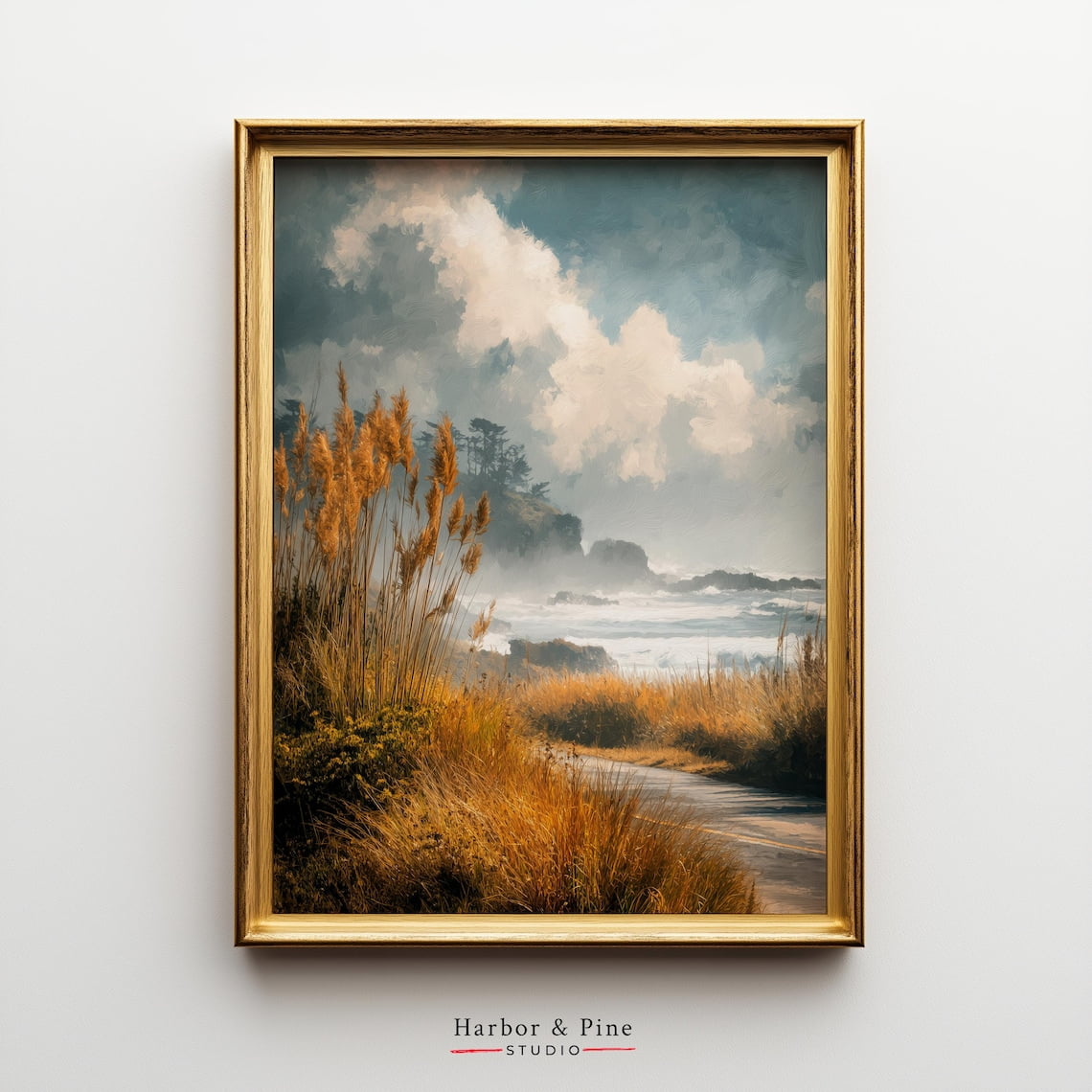 Printable Moody Coastal Landscape Art - Winding Path Through Dune ...