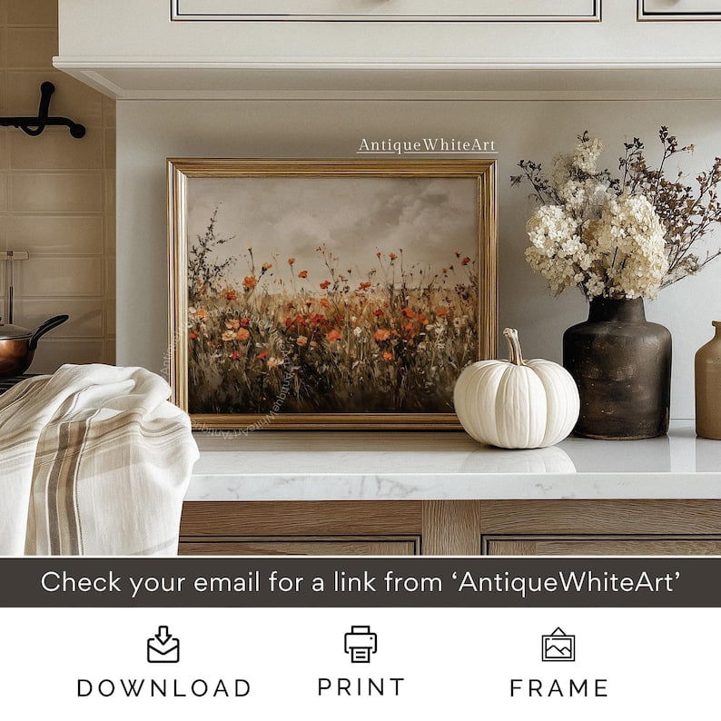 Printable Muted Wildflowers Wall Art, Muted Vintage Meadow Painting ...