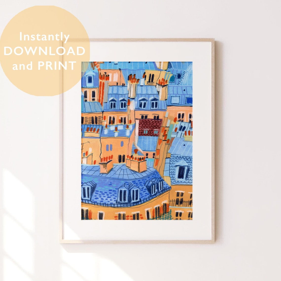 Printable Paris Rooftops Art Print - Hand-Drawn Illustration - Parisian ...