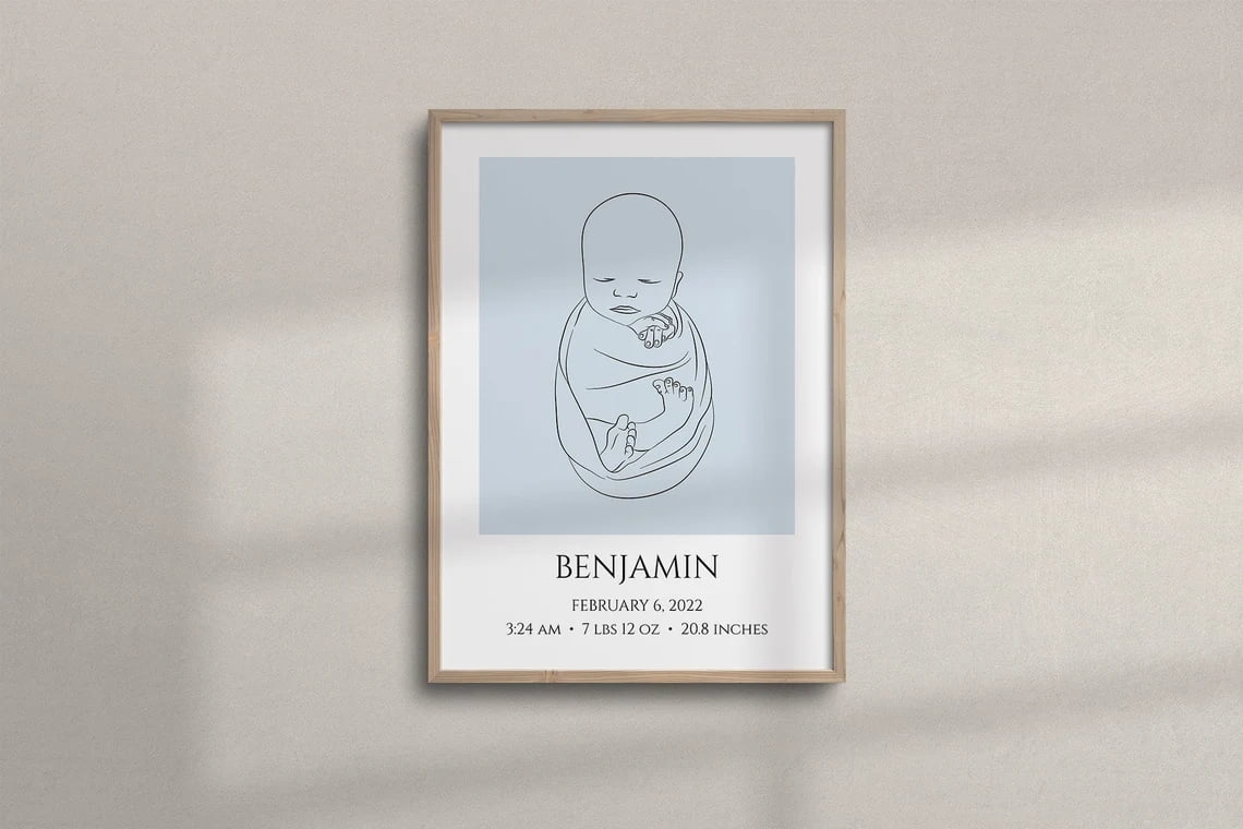 Printable Personalized Baby Birth Details Poster Baby Line Drawing With ...