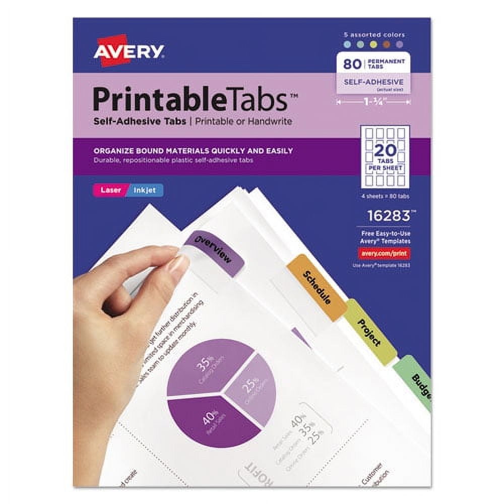 Printable Plastic Tabs With Repositionable Adhesive, 1/5-Cut Tabs ...