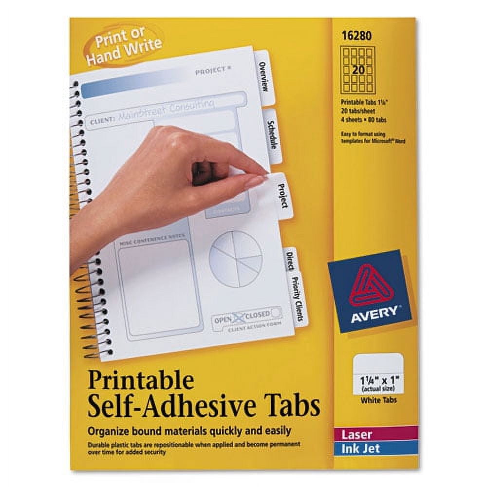 Printable Plastic Tabs With Repositionable Adhesive, 1/5-Cut Tabs ...
