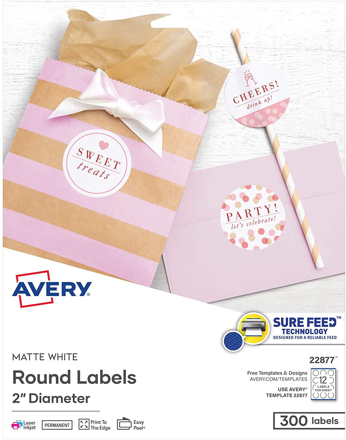 Printable Round Labels with Sure Feed, 2" Diameter, Matte White, 300 ...