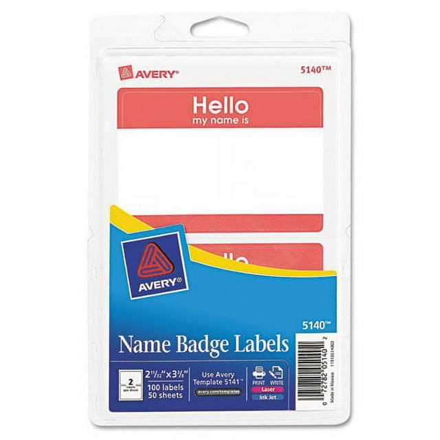 "Printable Self-Adhesive Name Badges, 2 1/3 X 3 3/8, Red ""hello"", 100 ...
