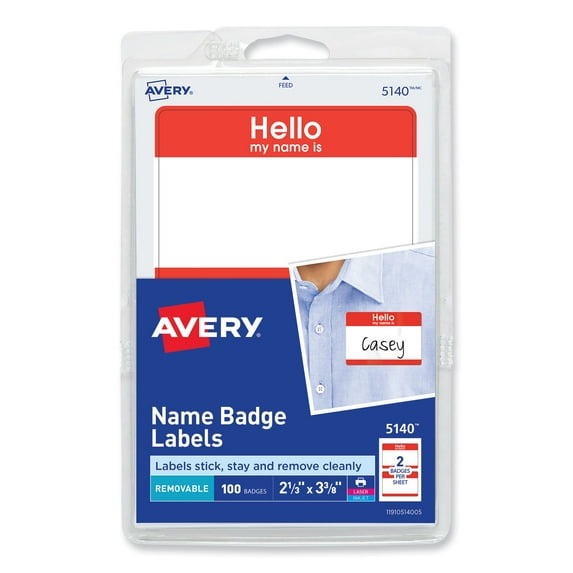 Printable Self-Adhesive Name Badges, 2 1/3 X 3 3/8, Red "hello", 100 ...