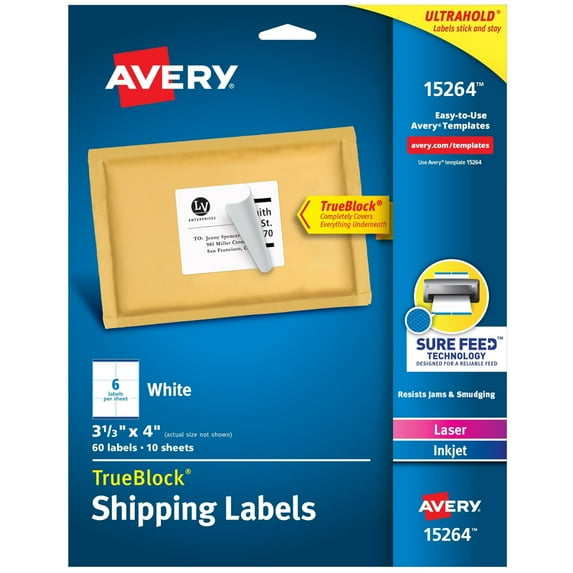 Printable Shipping Labels with Sure Feed Technology, 3-1/3 x 4 Inches ...