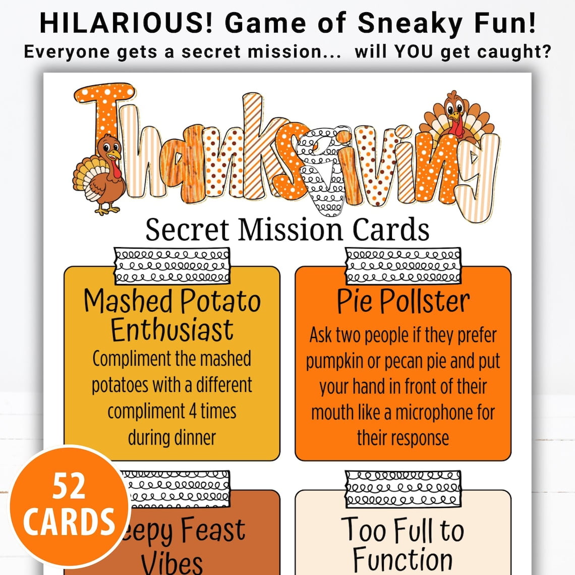 Printable Thanksgiving Party Game, Funny Secret Spy Mission Game ...