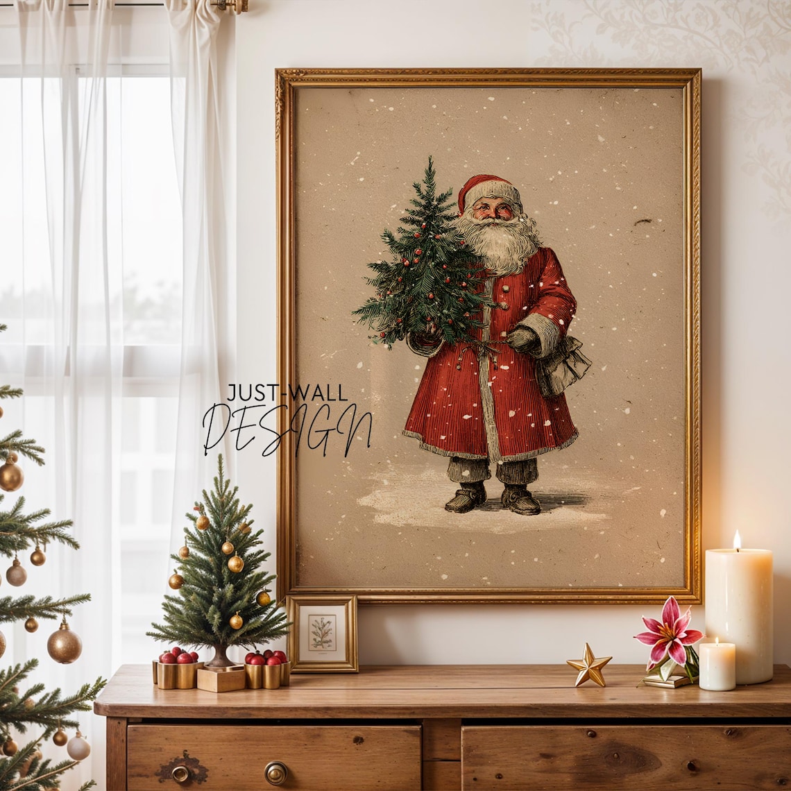 Printable Vintage Santa Poster, Cozy Winter Wall Art, Classic Winter ...