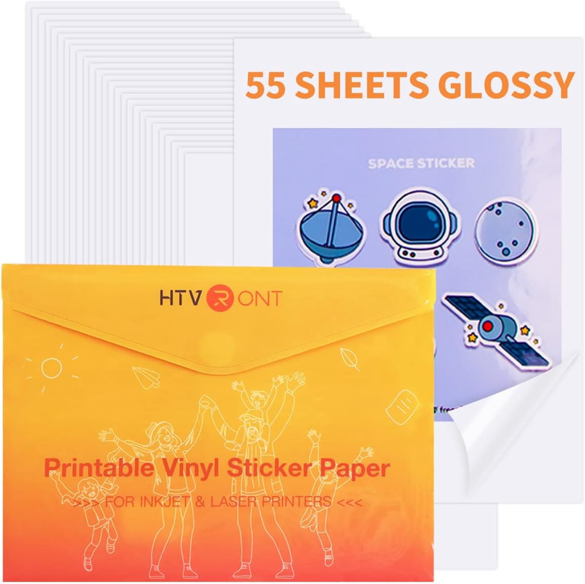 Printable Vinyl Sticker Paper - 55 Sheets Glossy for Inkjet Printer ...