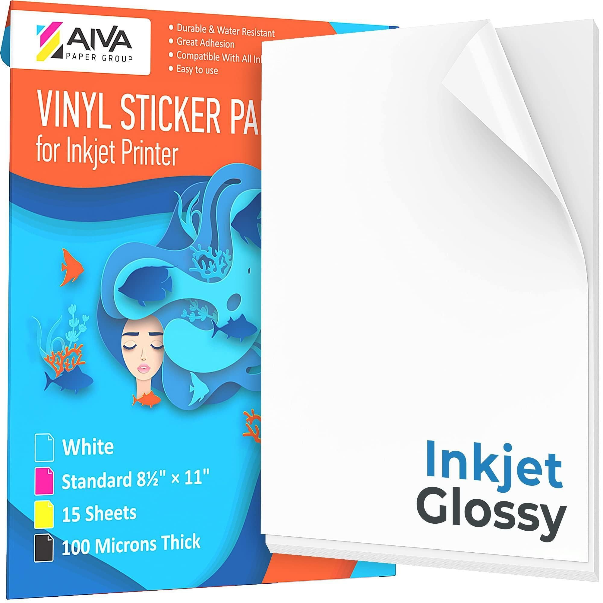 Printable Vinyl Sticker Paper for Inkjet Printer - 8.5x11 Glossy White ...
