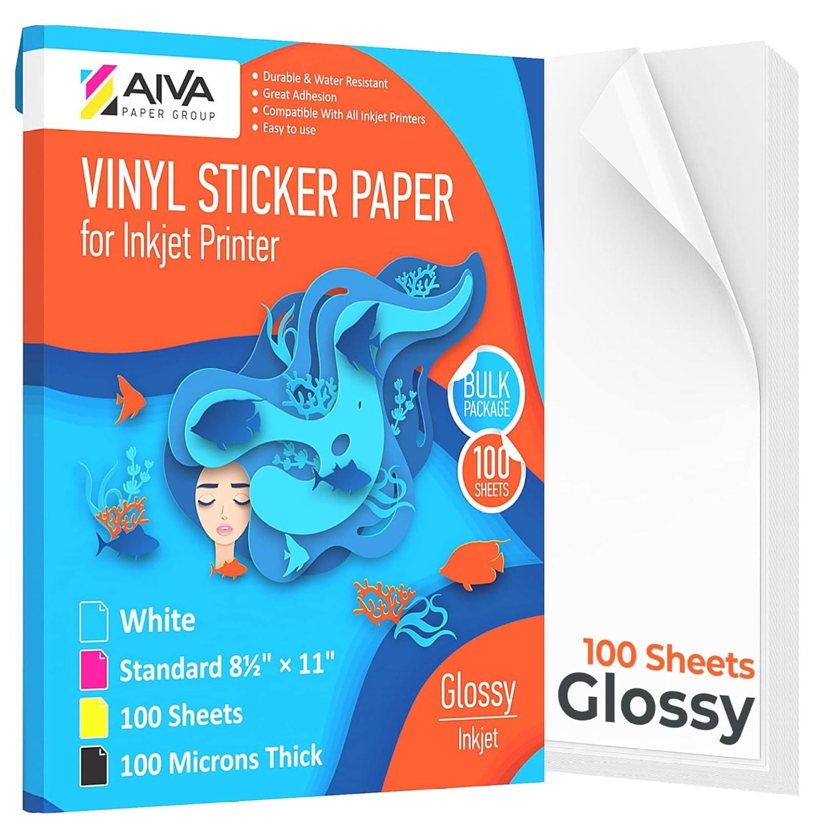 Printable Vinyl Sticker Paper - Waterproof Decal Paper for Inkjet Printer - 100 Self-Adhesive ...