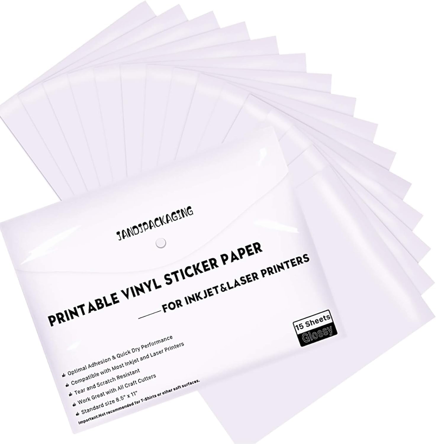 Printable Vinyl Sticker Paper - Waterproof Printable Vinyl for Laser & Inkjet Printer 15 Self ...