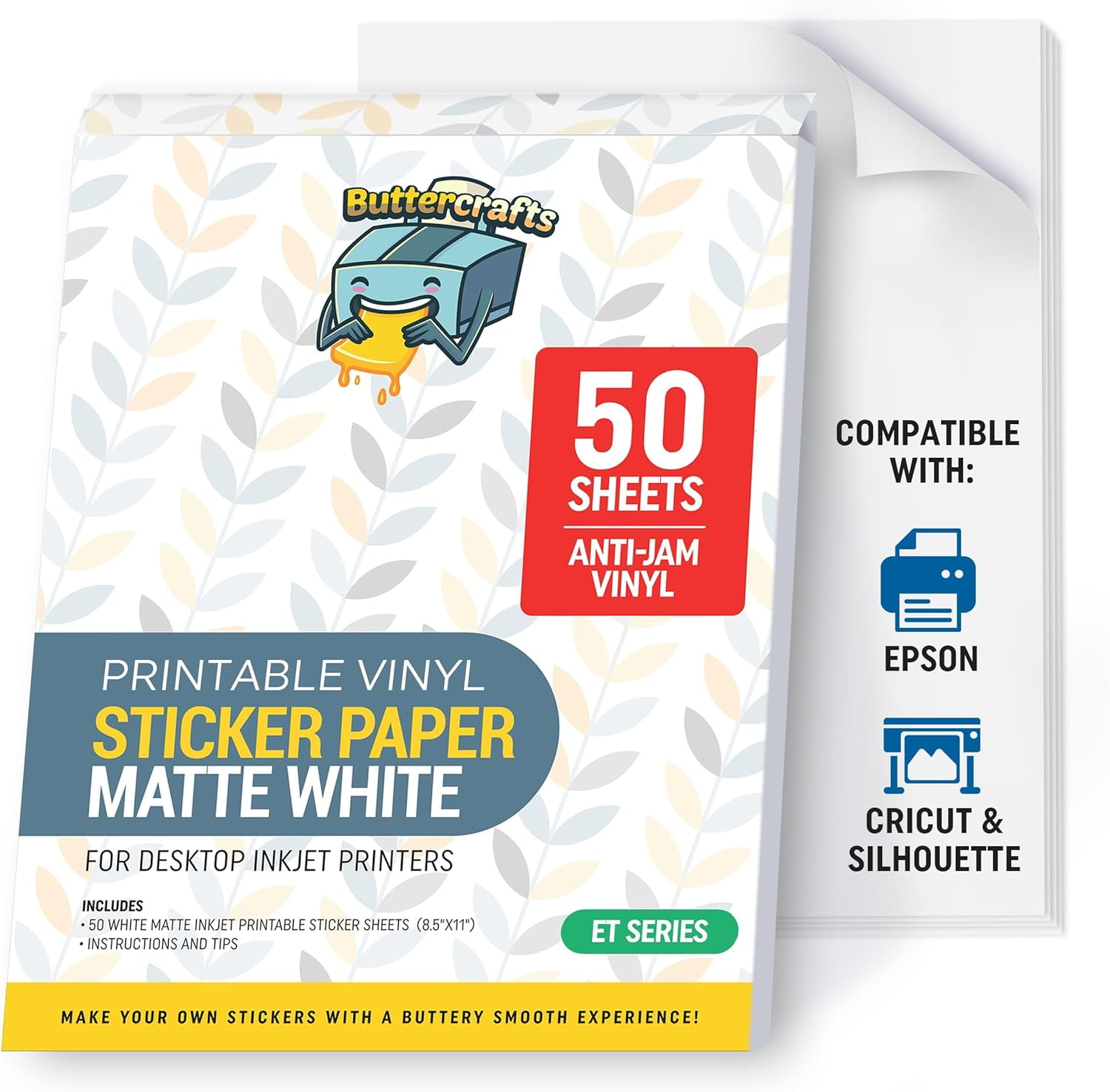 Printable Vinyl - Sticker Paper for Epson (50 Sheets, Matte White, 8.5 ...