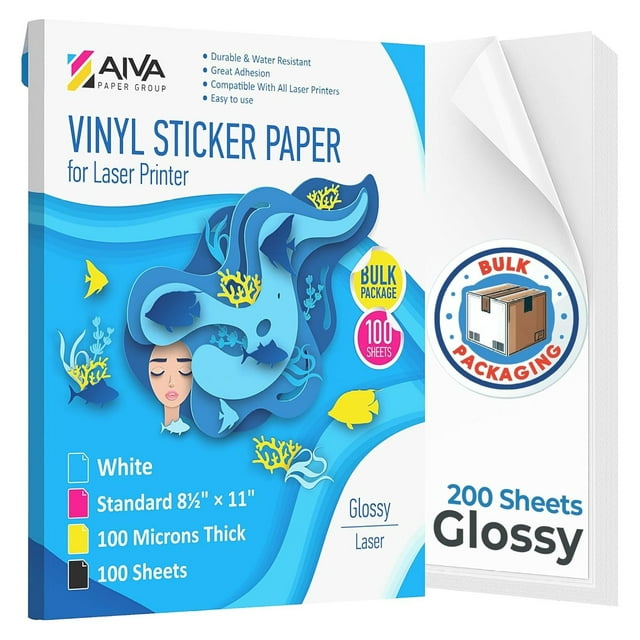 Printable Vinyl Sticker Paper For Laser Printer - Glossy White - 200
