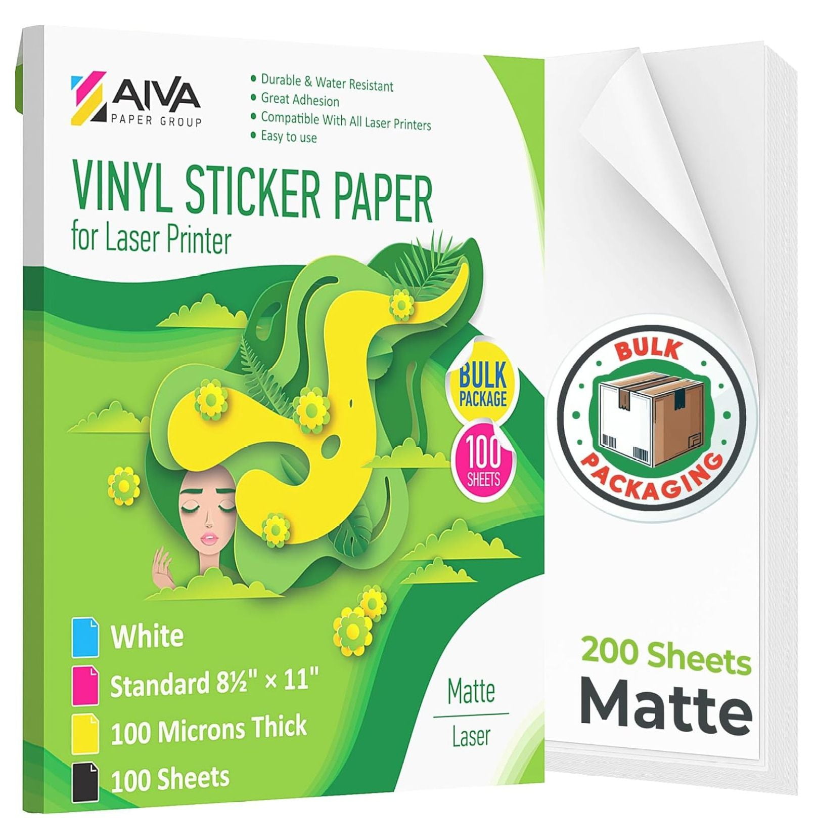Printable Vinyl Sticker Paper for Laser Printer - Matte White - 200 ...
