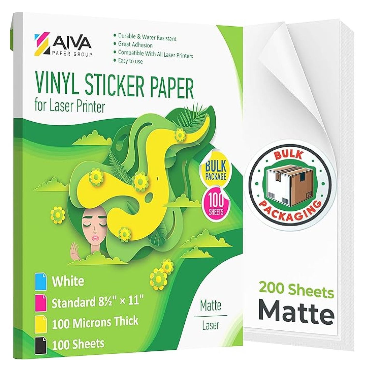 Printable Vinyl Sticker Paper for Laser Printer - Matte White - 200 ...