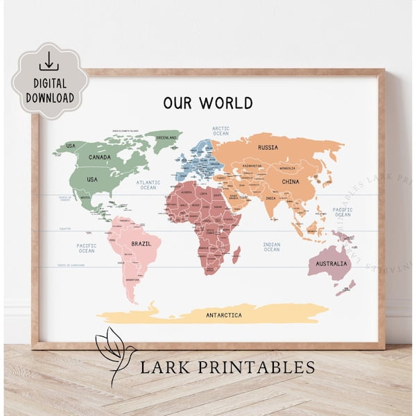 Printable World Map Poster, Montessori Map Prints, World Map With ...