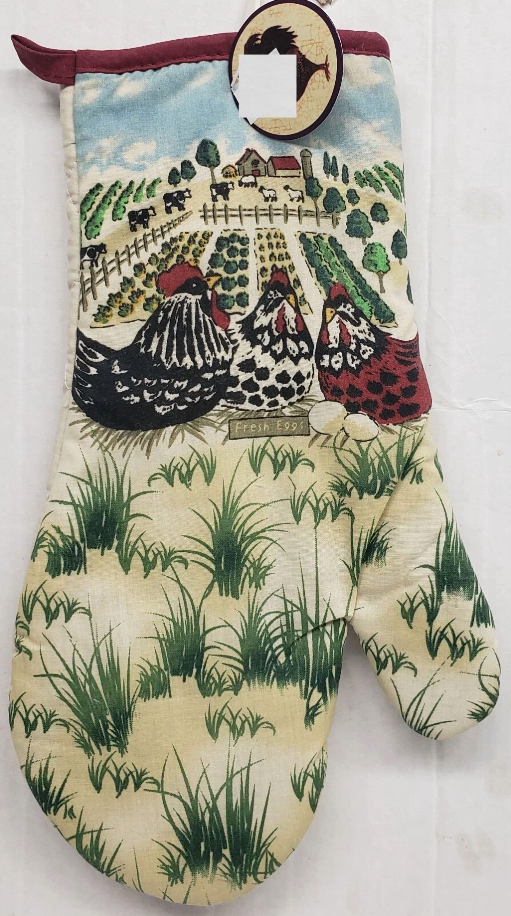 Printed 13" Jumbo Kitchen Oven Mitt, 3 Roosters & Fresh Eggs At The ...
