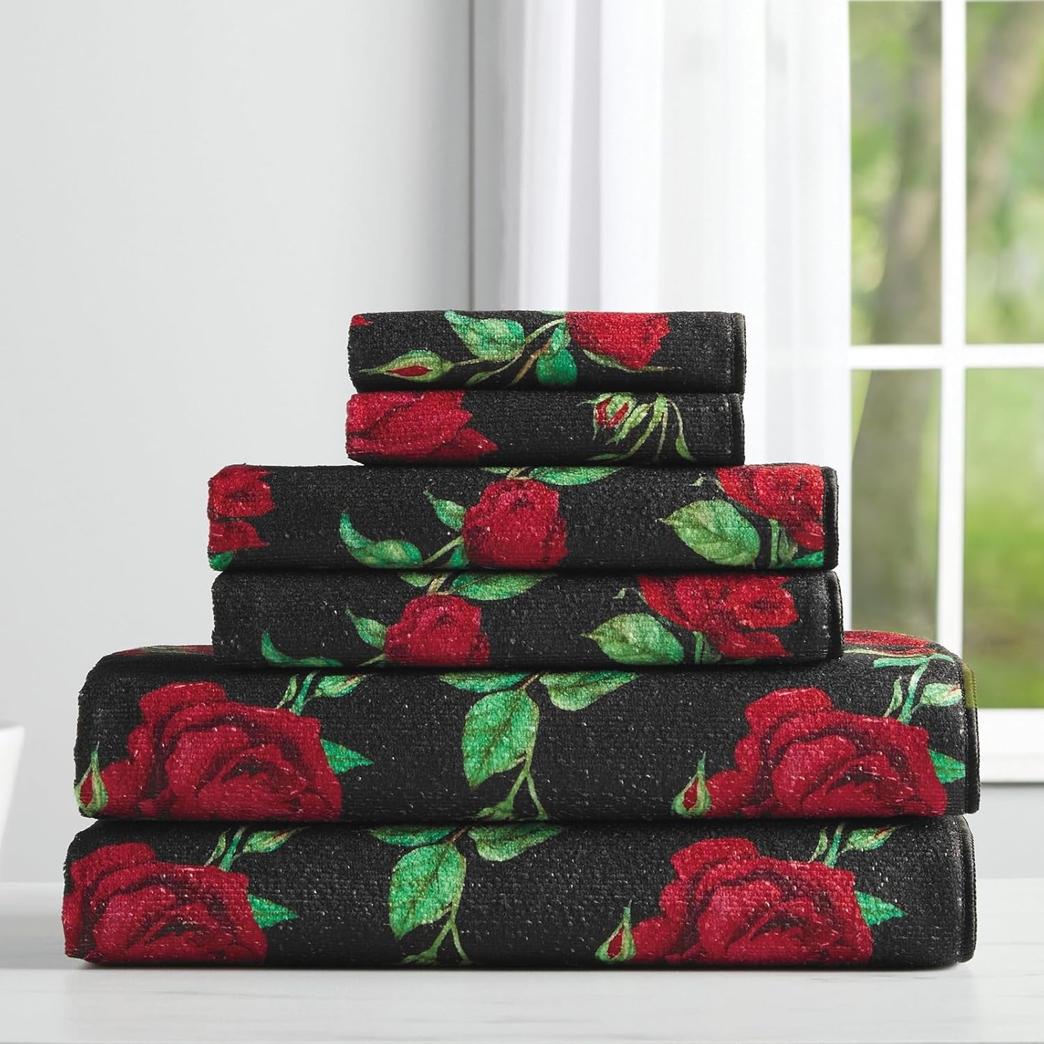 Printed 6-Piece Towel Set Microfiber Rose - Walmart.com