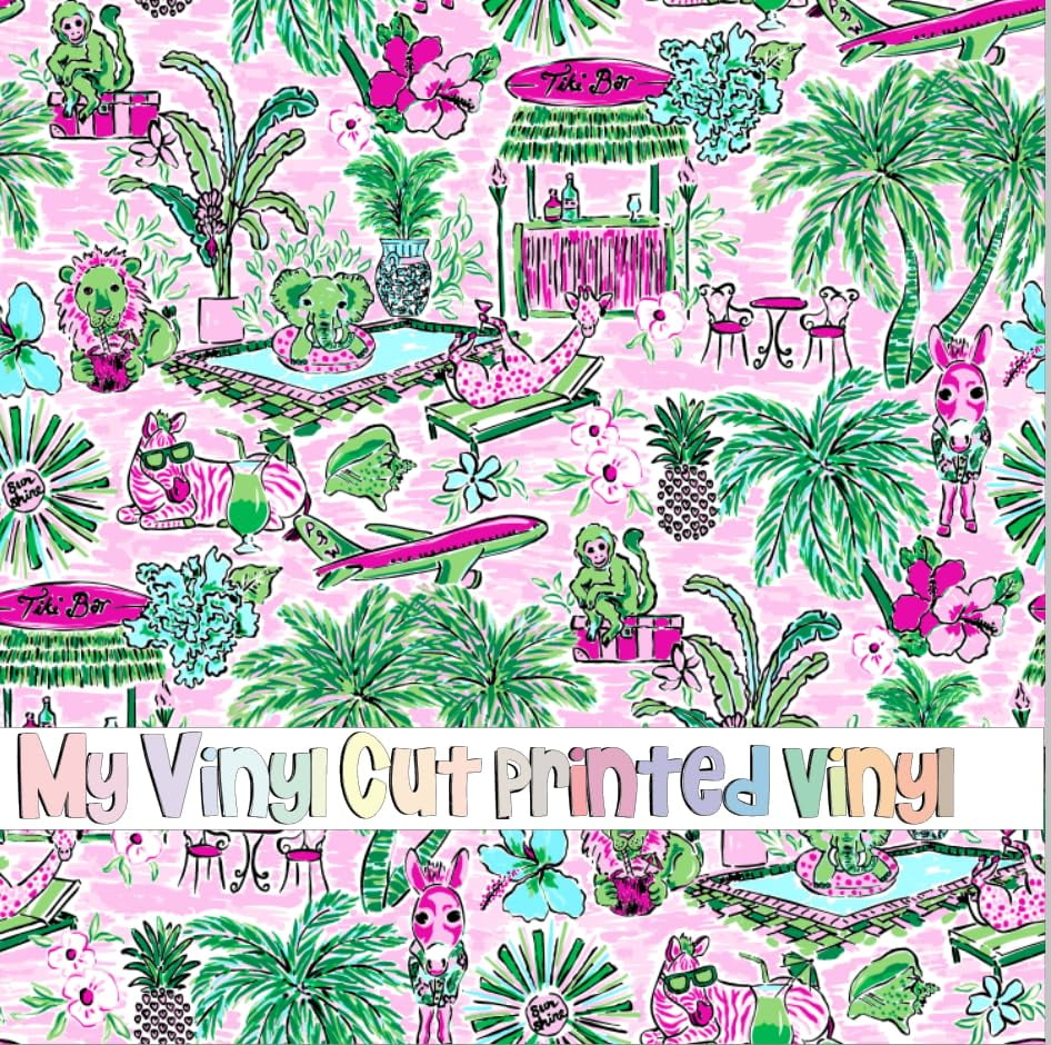 Printed Adhesive Vinyl Animal Vacay Pink Pattern Permanent Adhesive ...