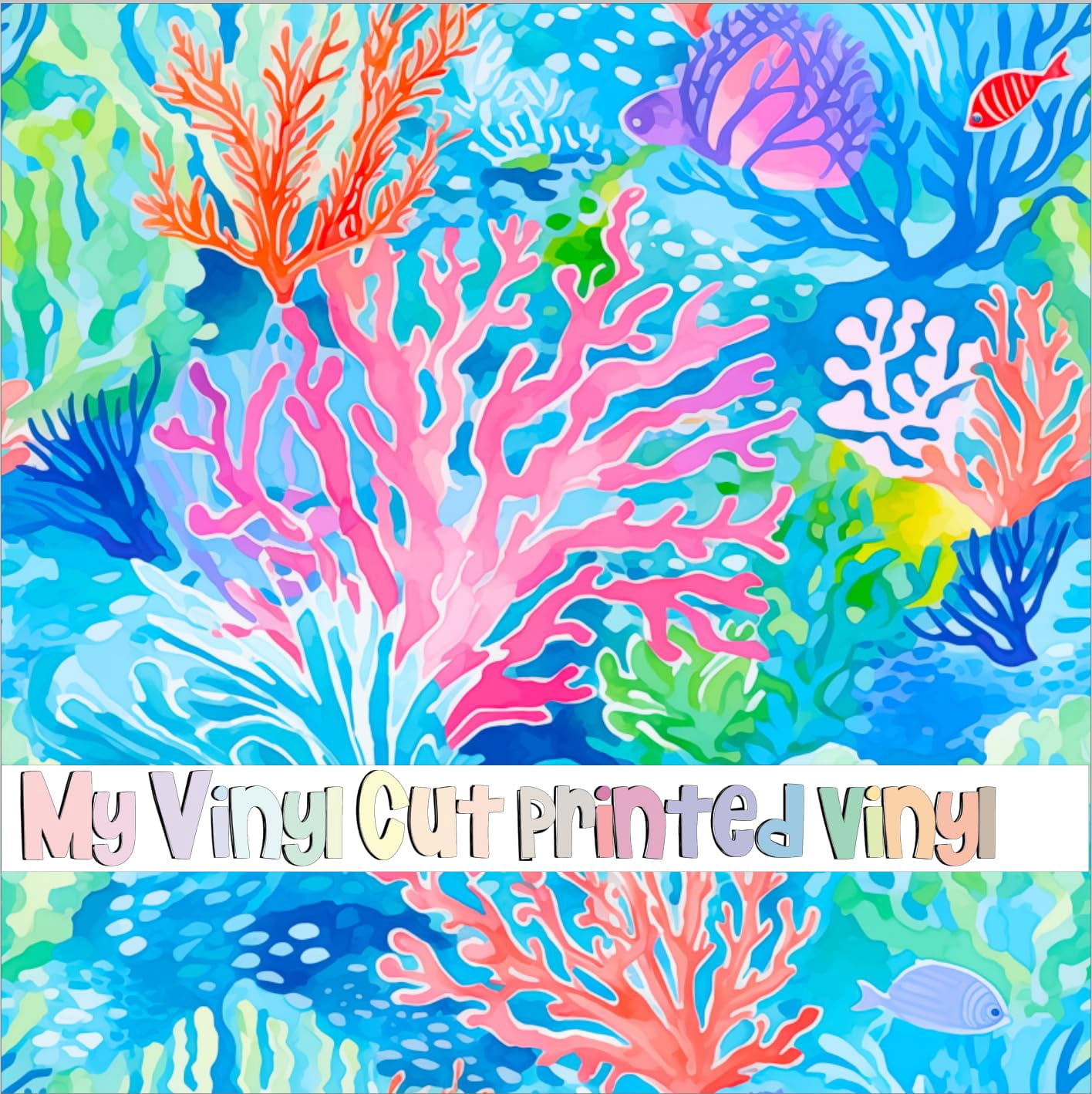 Printed Adhesive Vinyl Colorful Coral Reef A Pattern Permanent Adhesive ...