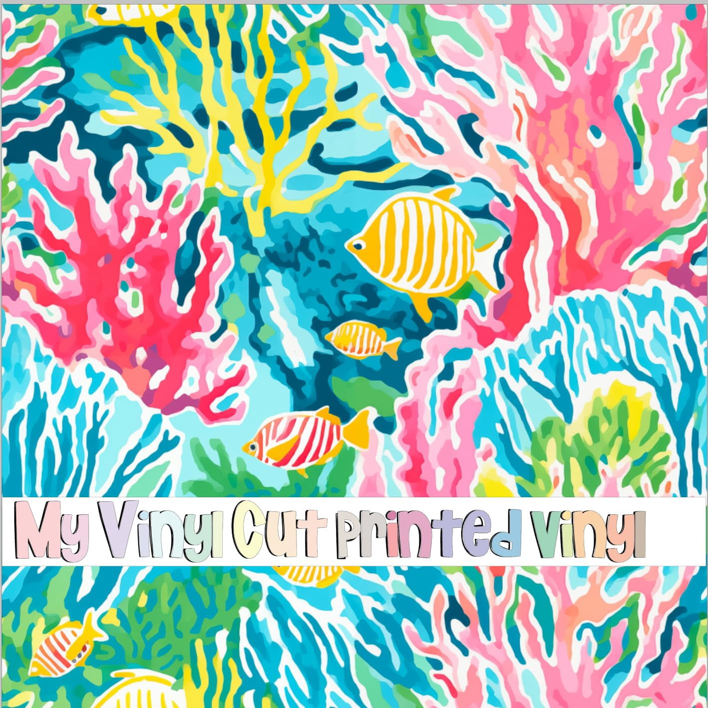 Printed Adhesive Vinyl Colorful Coral Reef B Pattern Permanent Adhesive ...