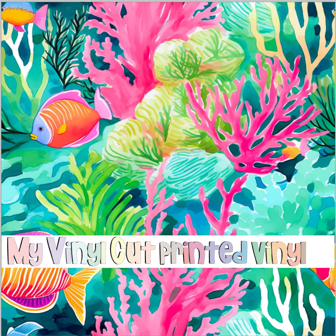 Printed Adhesive Vinyl Colorful Coral Reef E Pattern Permanent Adhesive ...
