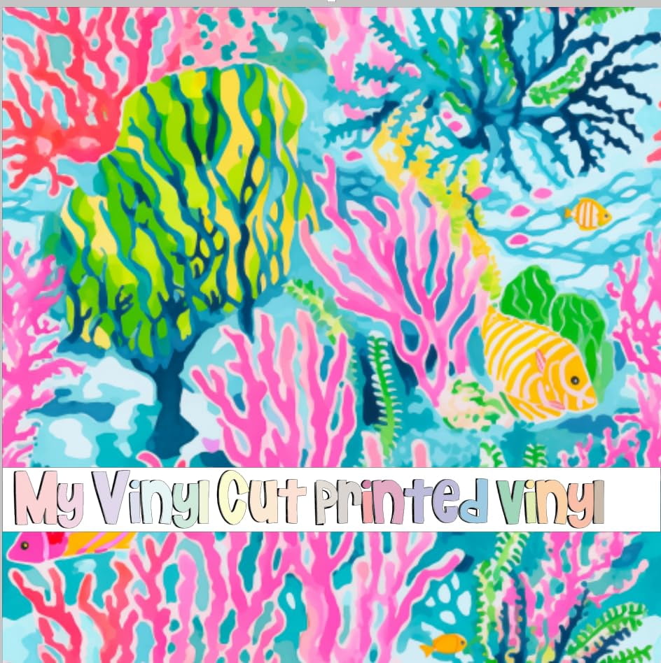 Printed Adhesive Vinyl Colorful Coral Reef F Pattern Permanent Adhesive ...