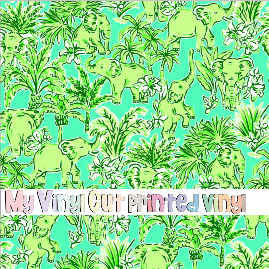 Printed Adhesive Vinyl Elephent Jungle Green Pattern Permanent Adhesive ...