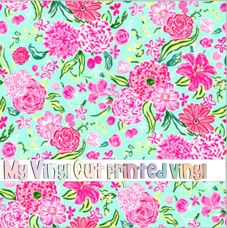 Printed Adhesive Vinyl Fleur Mint Pattern Permanent Adhesive (Medium ...