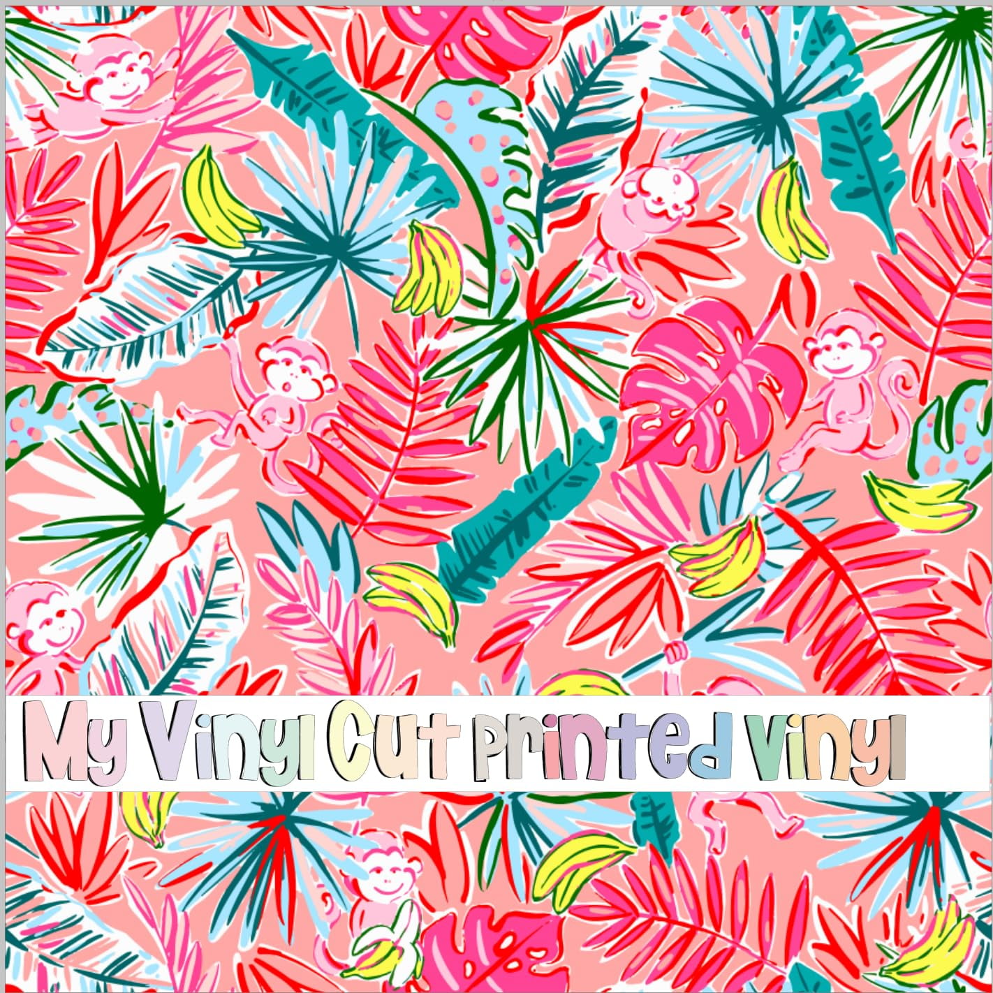 Printed Adhesive Vinyl Monkey Around Pattern Permanent Adhesive (Large ...