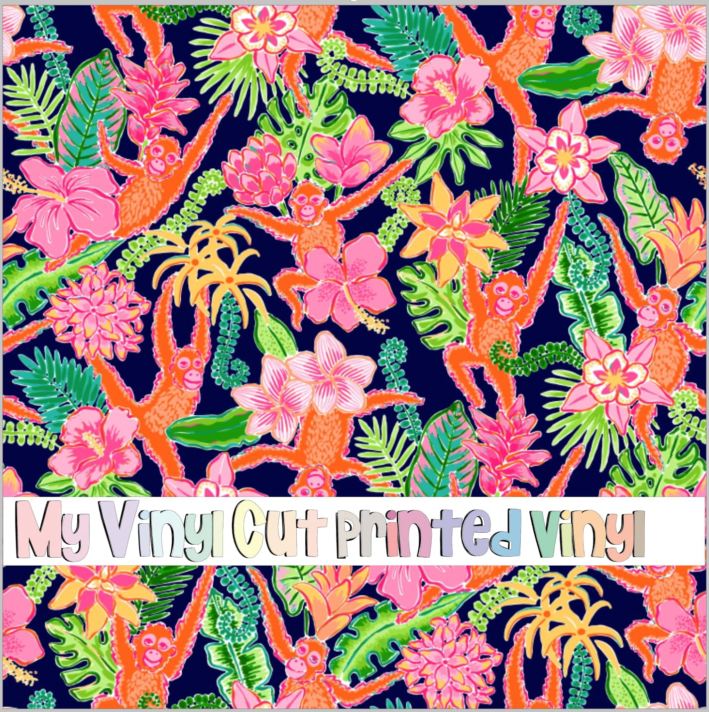 Printed Adhesive Vinyl Orangutan Navy Pattern Permanent Adhesive (Small ...