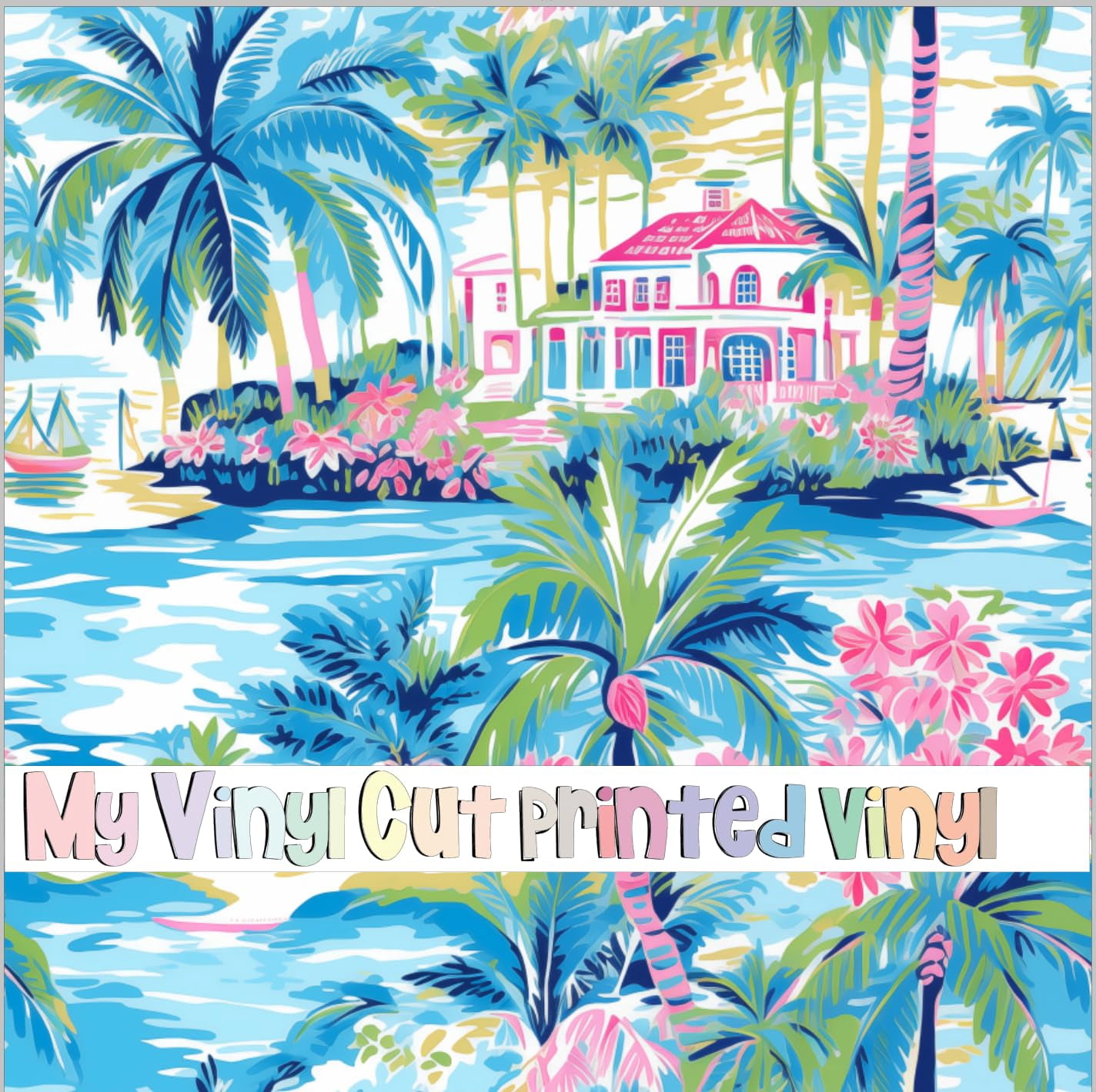 Printed Adhesive Vinyl Preppy Beach E Pattern Permanent Adhesive (Large ...