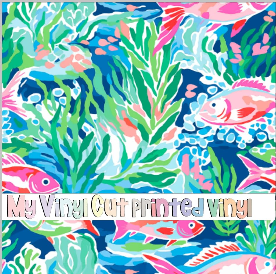 Printed Adhesive Vinyl Preppy Fish C Pattern Permanent Adhesive (XL ...