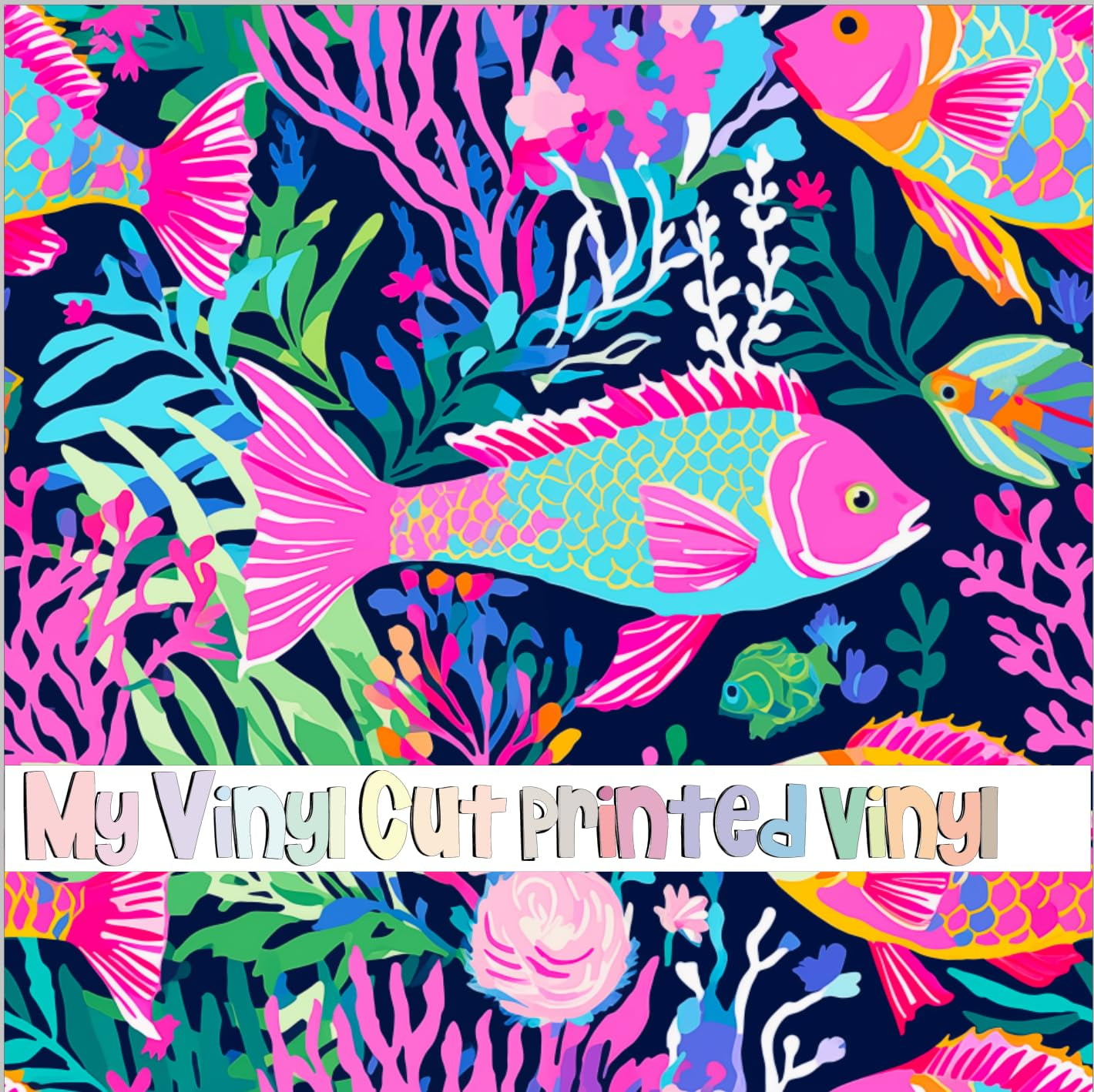 Printed Adhesive Vinyl Preppy Fish E Pattern Permanent Adhesive (Medium ...