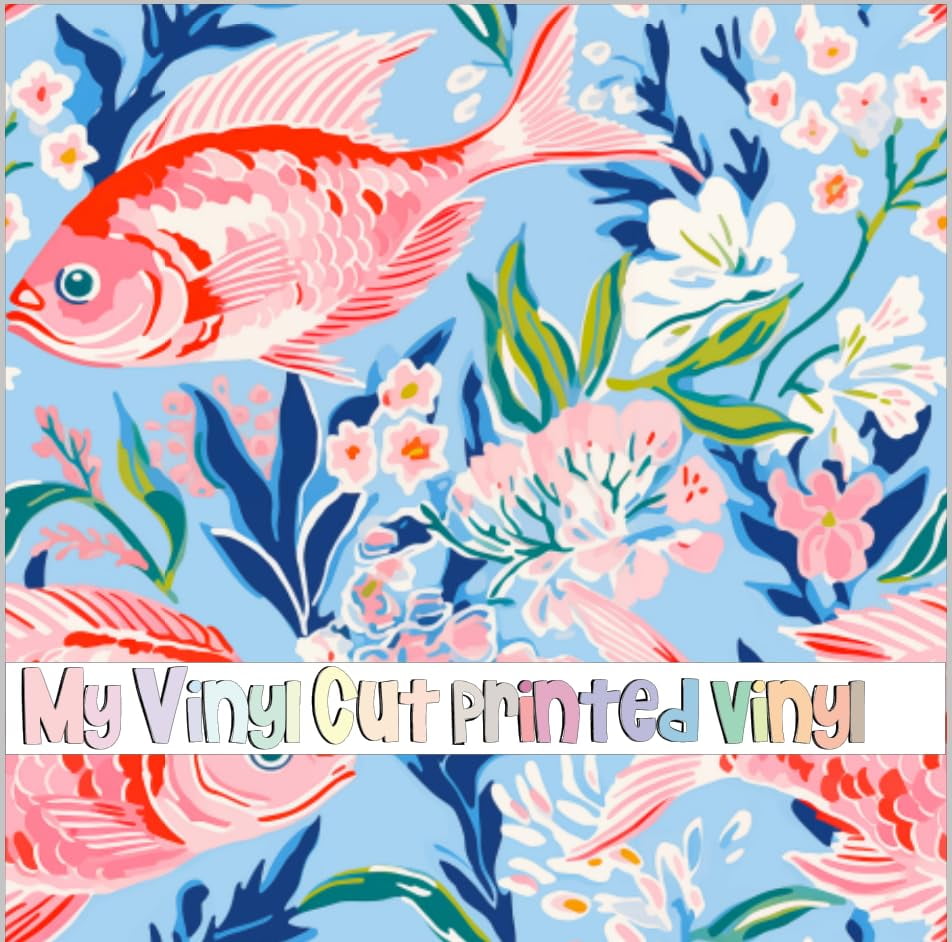 Printed Adhesive Vinyl Preppy Fish F Pattern Permanent Adhesive (XL ...