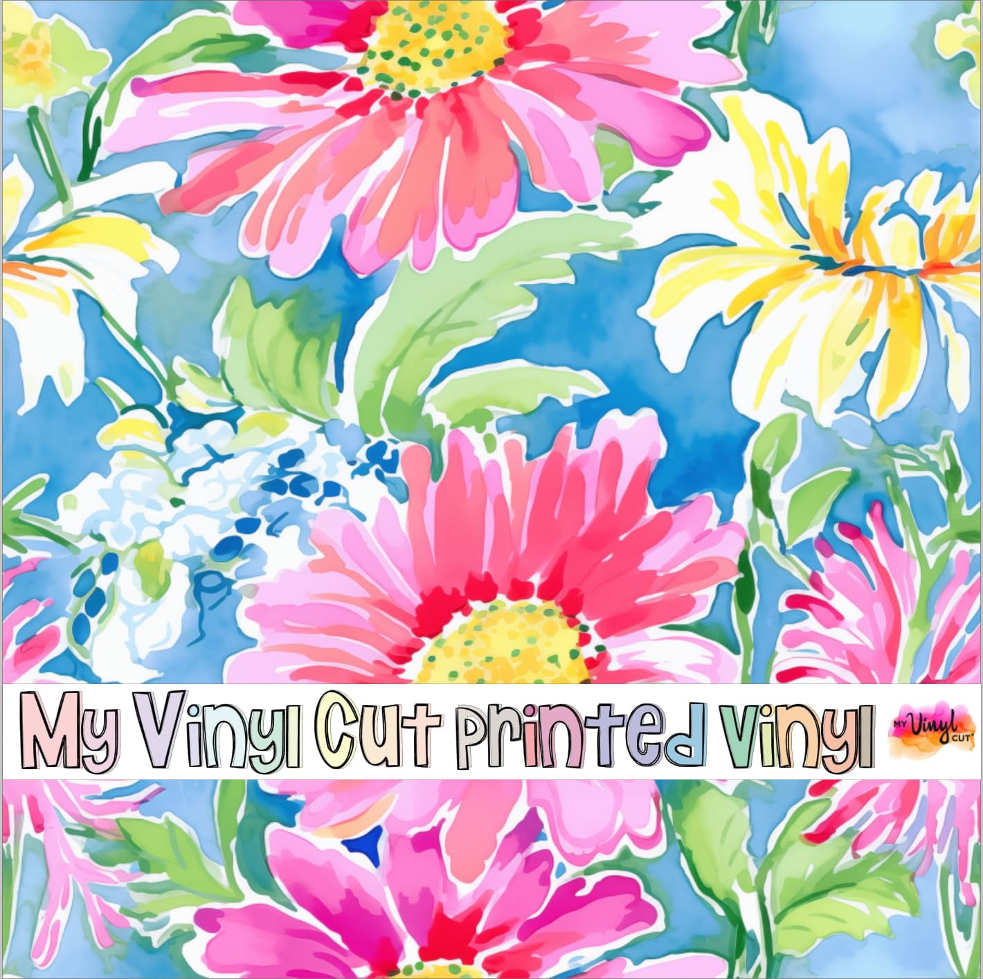 Printed Adhesive Vinyl Preppy Floral B Pattern Permanent Adhesive ...