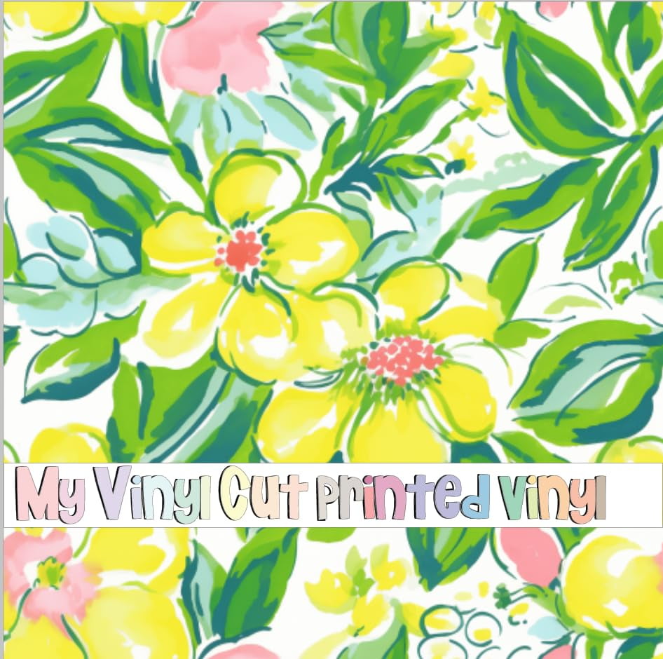 Printed Adhesive Vinyl Preppy Floral D Pattern Permanent Adhesive ...