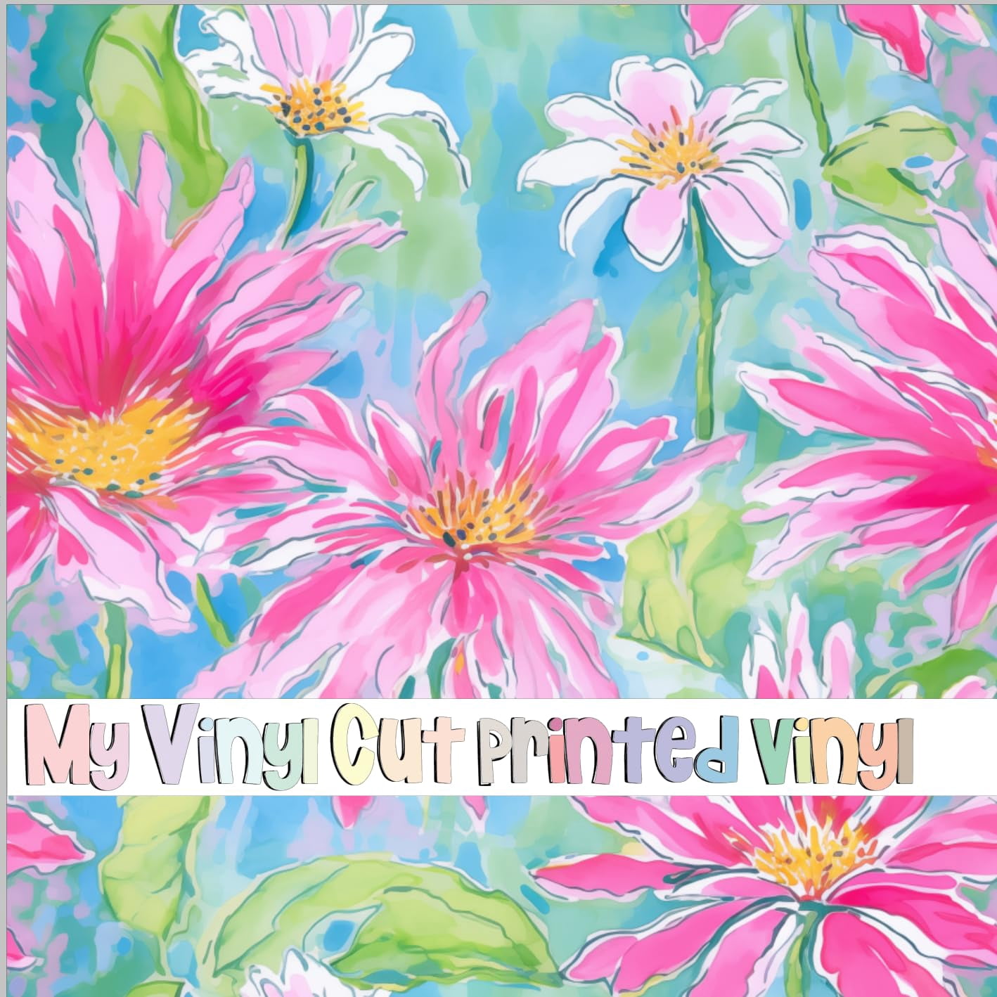 Printed Adhesive Vinyl Preppy Floral F Pattern Permanent Adhesive ...