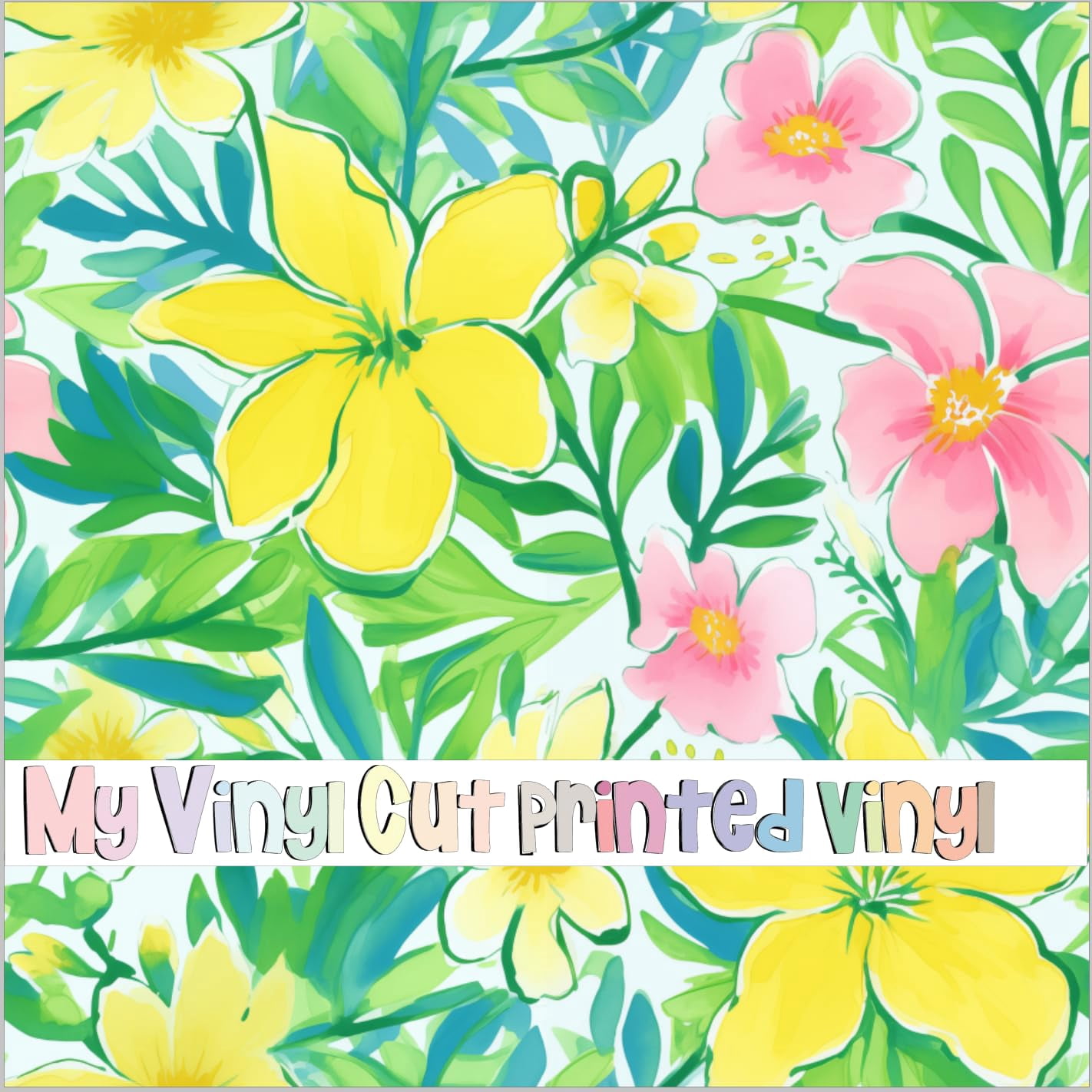 Printed Adhesive Vinyl Preppy Floral H Pattern Permanent Adhesive (XL ...