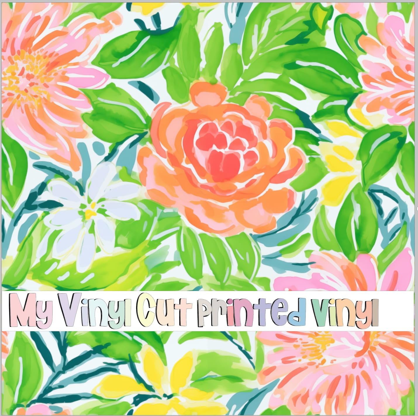 Printed Adhesive Vinyl Preppy Floral I Pattern Permanent Adhesive (XL ...