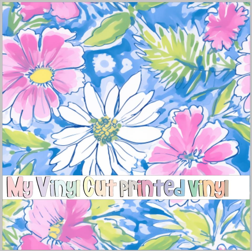 Printed Adhesive Vinyl Preppy Floral J Pattern Permanent Adhesive ...