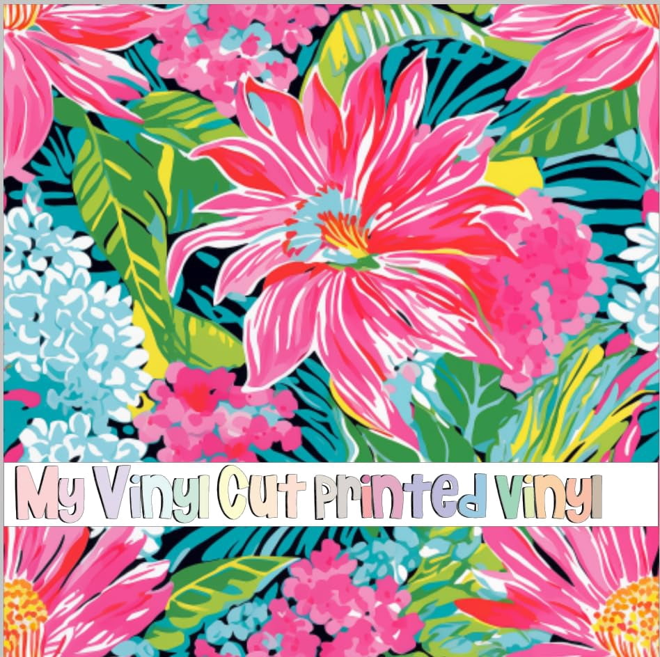 Printed Adhesive Vinyl Preppy Florals D Pattern Permanent Adhesive ...