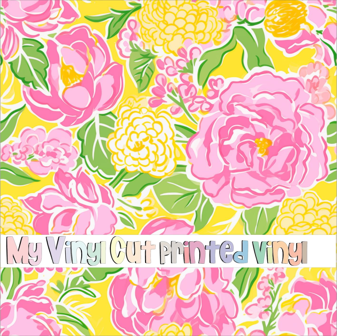 Printed Adhesive Vinyl Preppy Florals S Pattern Permanent Adhesive ...
