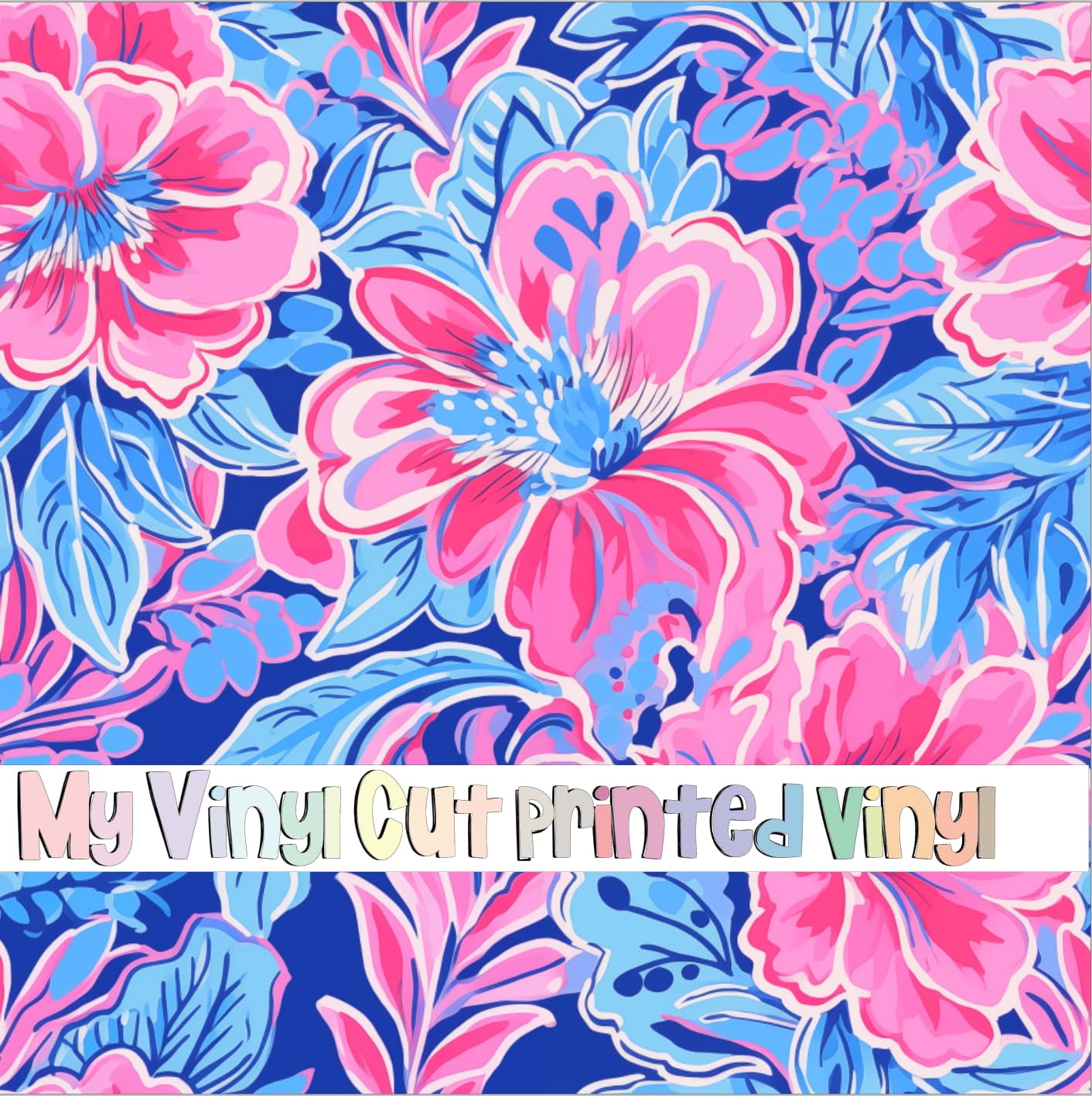 Printed Adhesive Vinyl Preppy Florals T Pattern Permanent Adhesive (XL ...