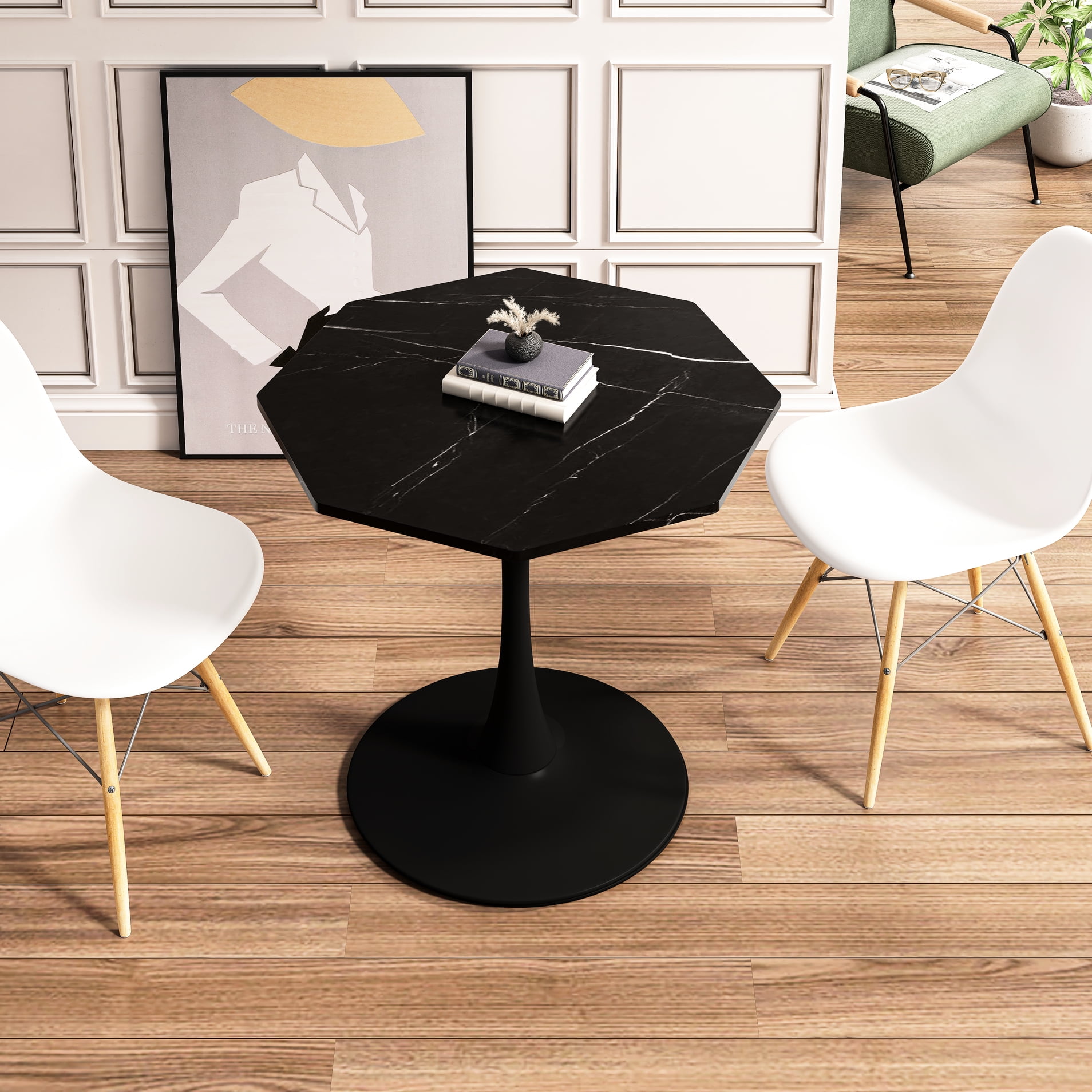 Printed Black Marble Octagonal Table With Secure Metal Support ...