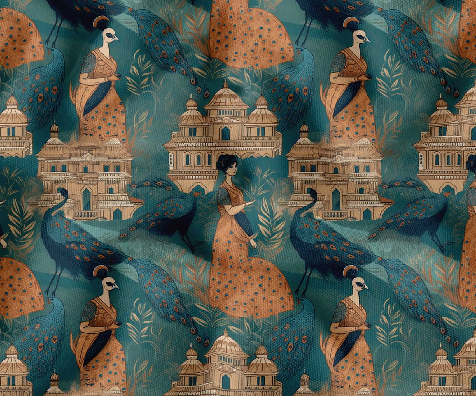 Printed Cotton Canvas Fabric by Soimoi | Asian Design - Blue | 56 Inch ...